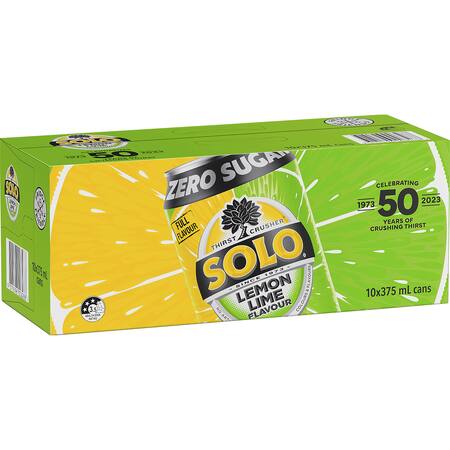 Get Solo Zero Sugar Lemon Soft Drink Cans Multipack 375ml x 10 Pack ...