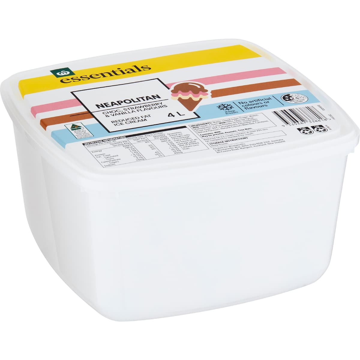 Woolworths Essential Reduced Fat Ice Cream Neapolitan 4L | bunch