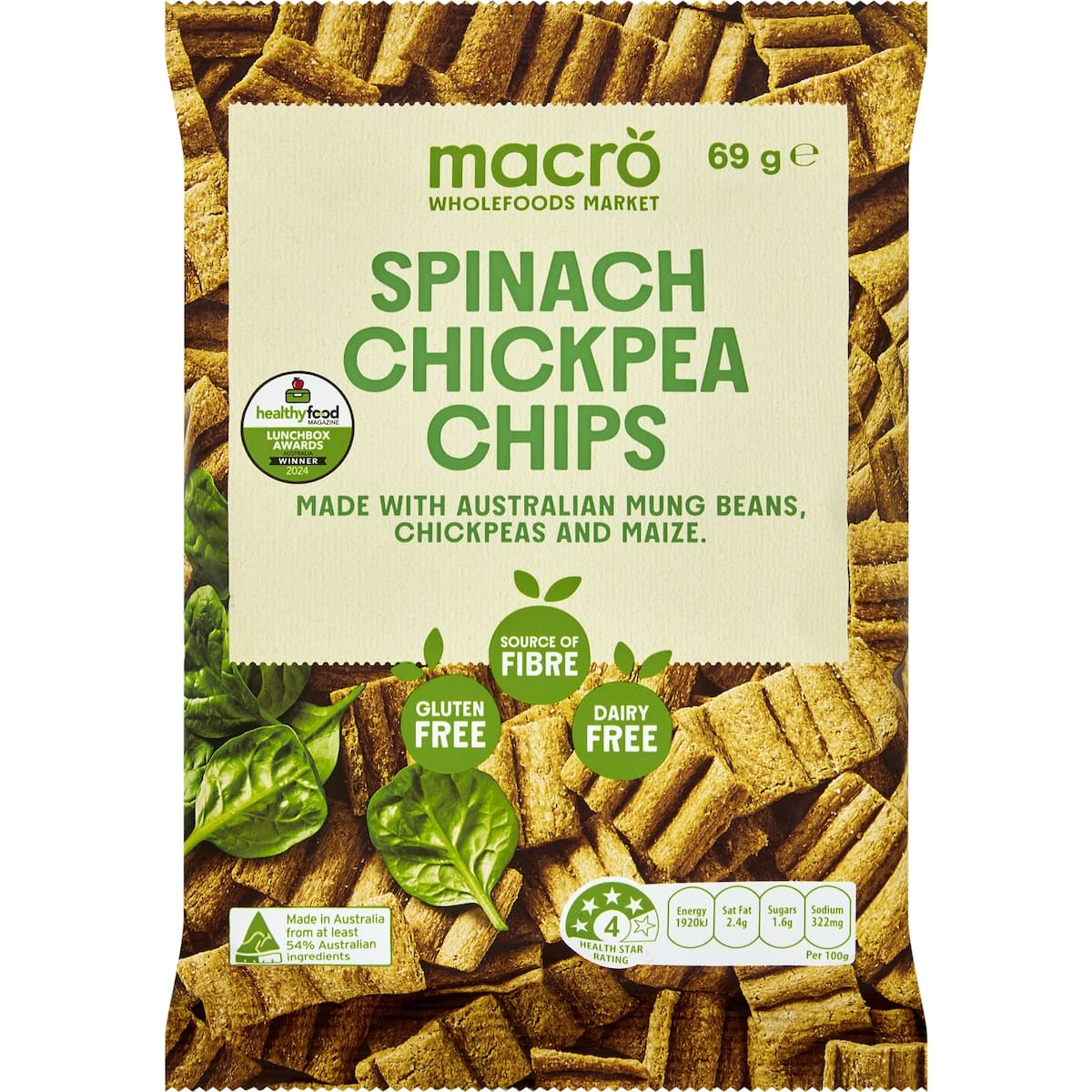 Macro Wholefoods Market Spinach Chickpea Chips 69g | bunch