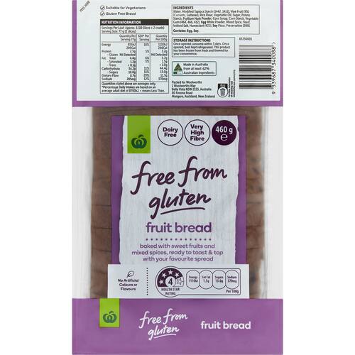 Woolworths Free From Gluten Fruit Bread 460g | bunch