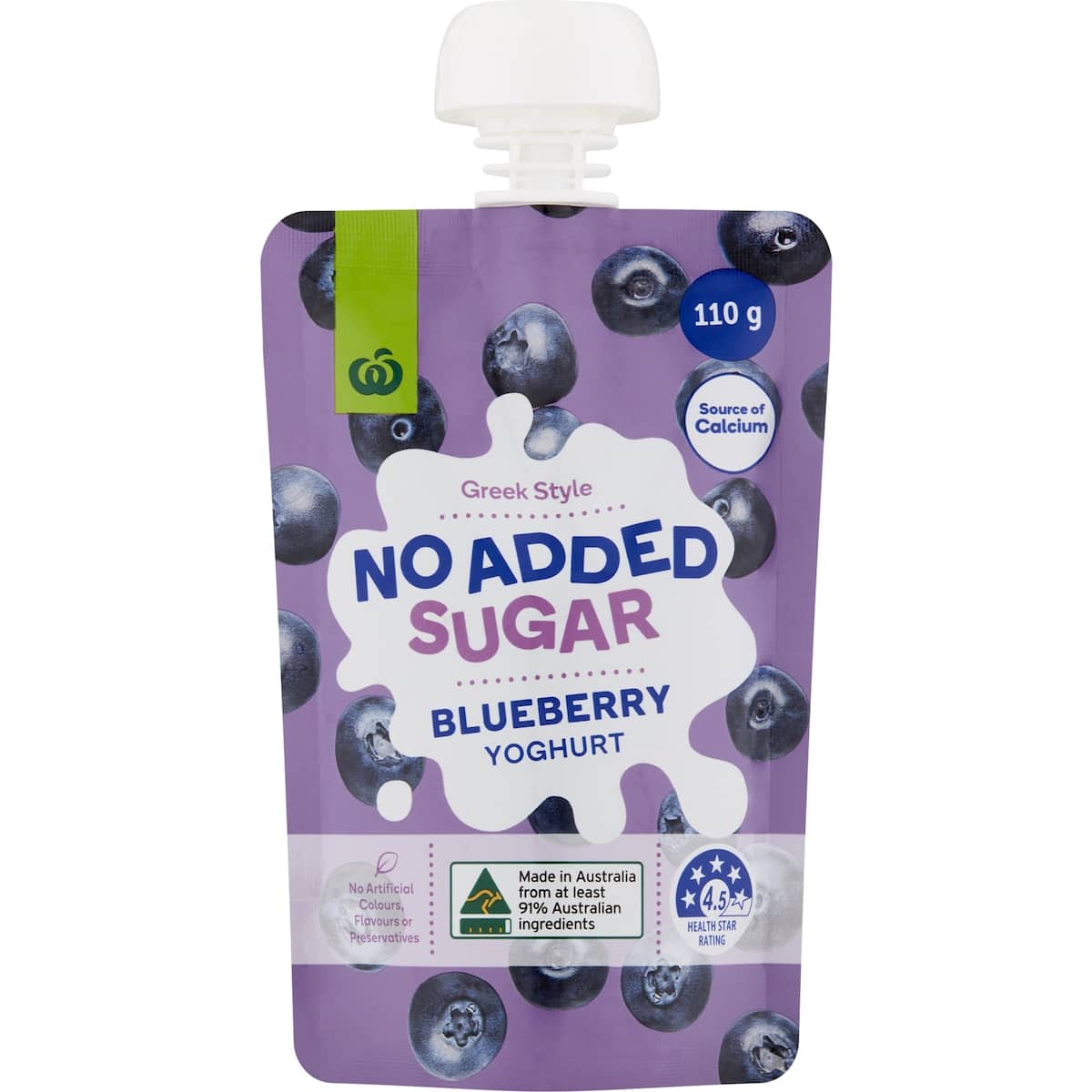 Woolworths No Added Sugar Greek Style Blueberry Yoghurt 110g | bunch