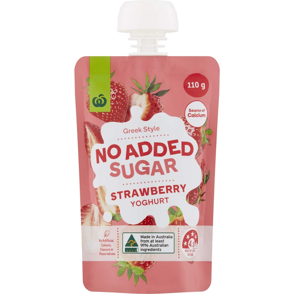 Woolworths No Added Sugar Greek Style Strawberry Yoghurt 110g | bunch