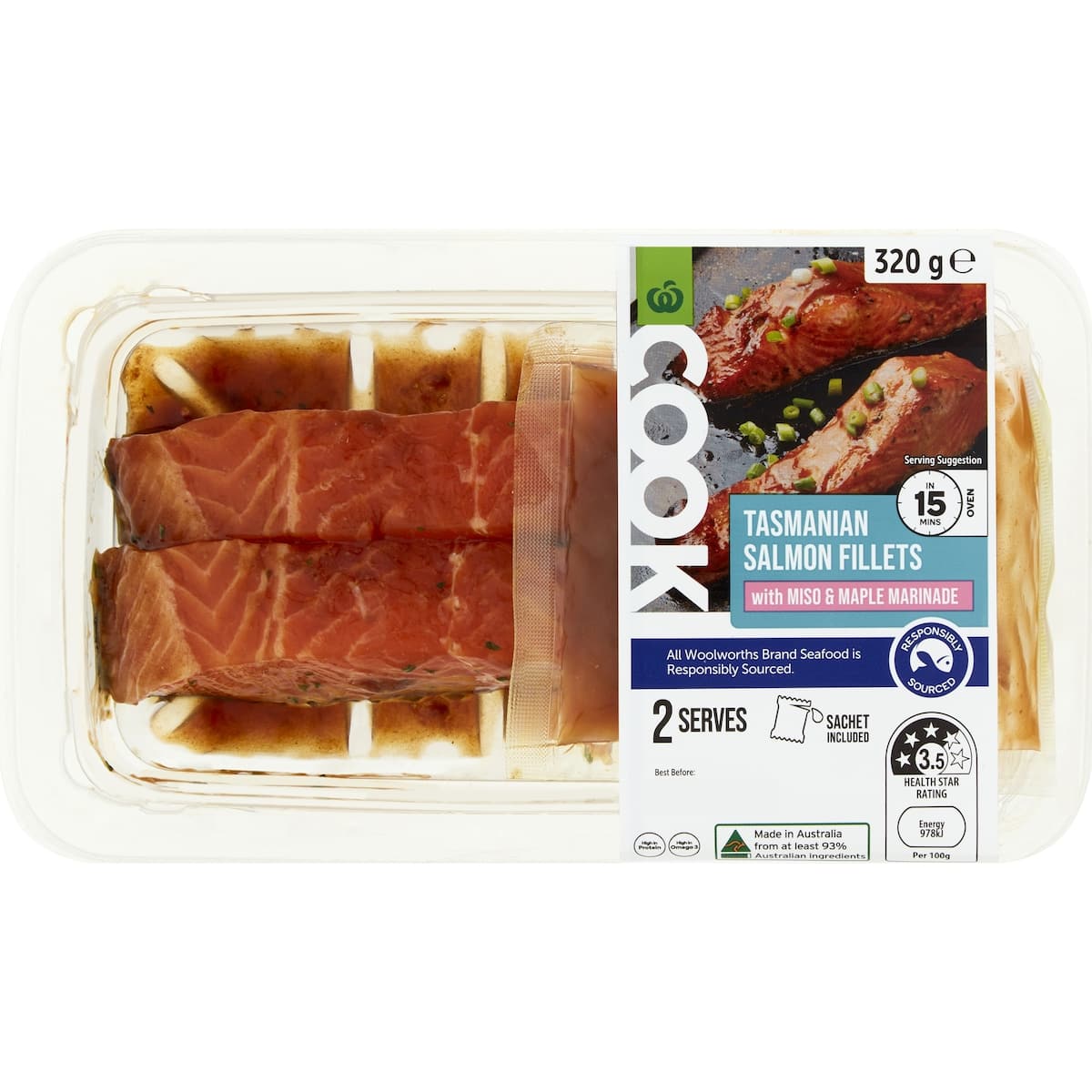 Woolworths Cook Salmon Fillets With Miso And Maple Marinade 320g | bunch