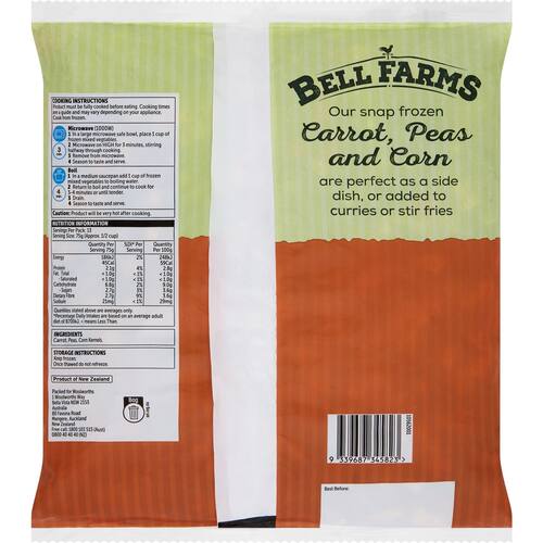 Bell Farms Carrots Peas & Corn Snap Frozen 1kg | bunch