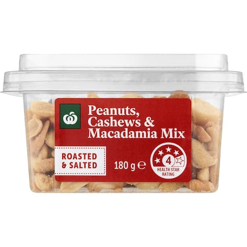 Woolworths Snack Pot Peanuts Cashews & Macadamia Mix 180g | bunch