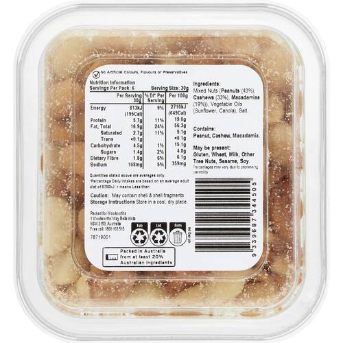 Woolworths Snack Pot Peanuts Cashews & Macadamia Mix 180g | bunch