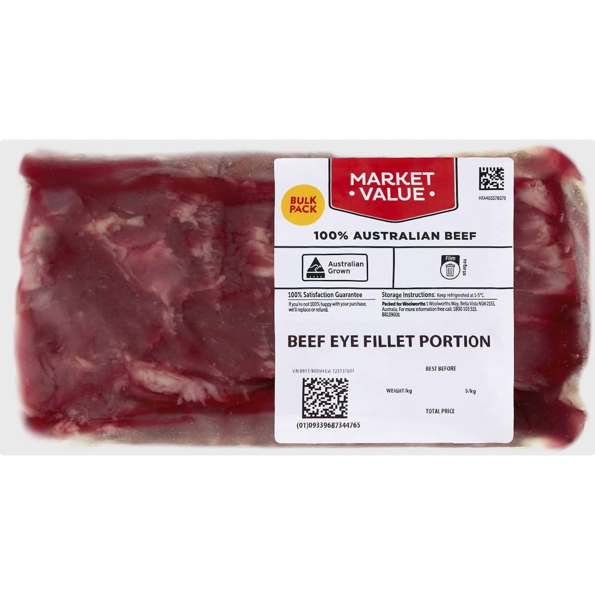 Market Value Beef Eye Fillet Portion 400g - 1kg (Redeem Up to 700g) | bunch