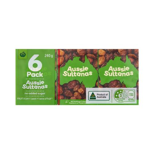 Woolworths Aussie Sultanas 6 Pack 240g | bunch