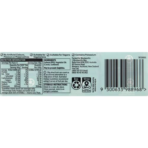Woolworths Aussie Sultanas 6 Pack 240g | bunch