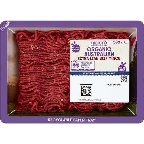Macro Organic Extra Lean Beef Mince 500g | bunch