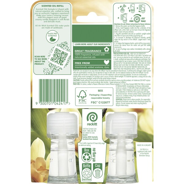 Air Wick Essential Oils Vanilla Plug-in Diffuser Refill 21ml X 2 Pack ...