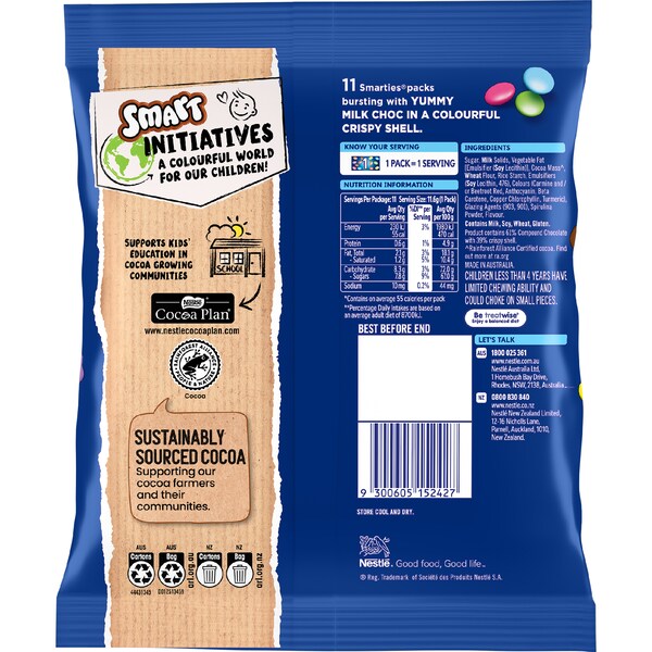 Smarties Milk Chocolate 11 Mini Boxes Share Pack 127g | Woolworths