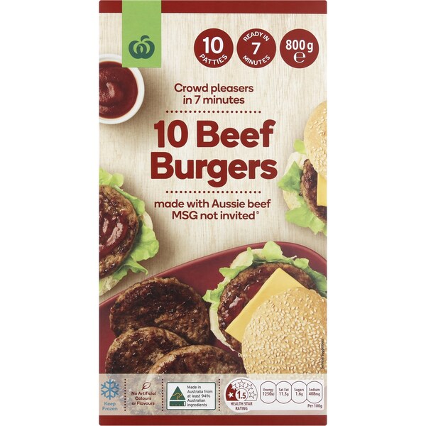 Woolworths Beef Burger Patties 10 Pack | Woolworths