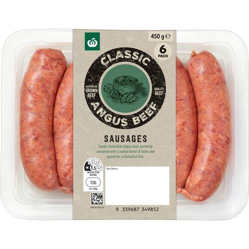 Woolworths Classic Angus Beef Sausages 6 Pack | bunch