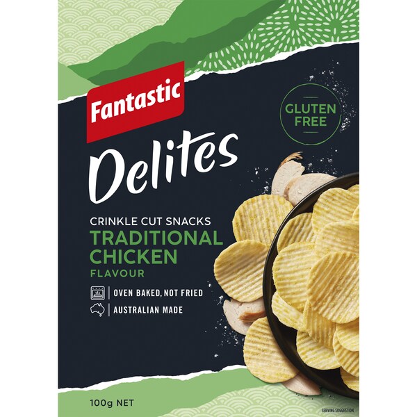 Fantastic Delites Crinkle Cut Rice Snacks Traditional Chicken 100g ...