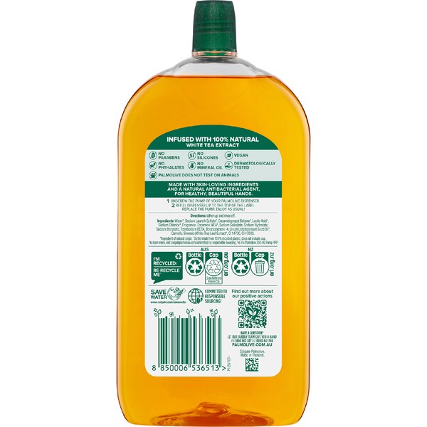 Palmolive Liquid Hand Wash Antibacterial White Tea Refill 1l | Woolworths
