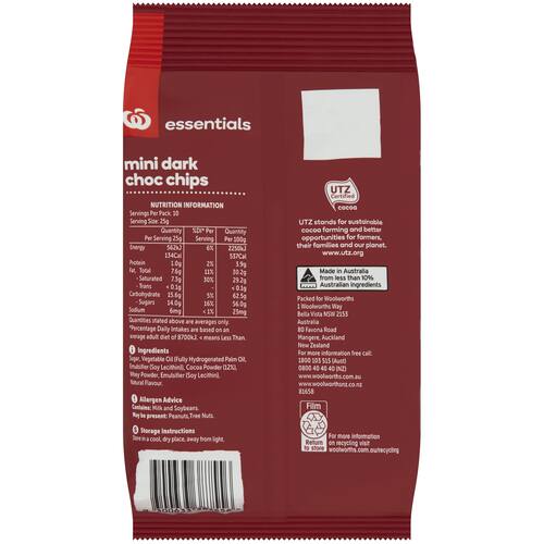 Essentials Mini Dark Choc Chips 250g | bunch