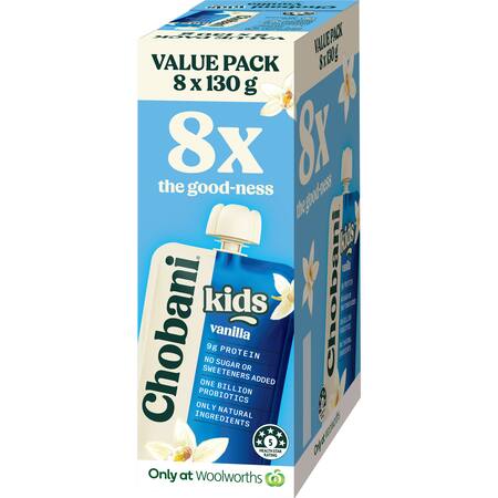 Get Chobani Kids Yogurt Pouch Vanilla Multipack 130g x 8 Pack delivered ...