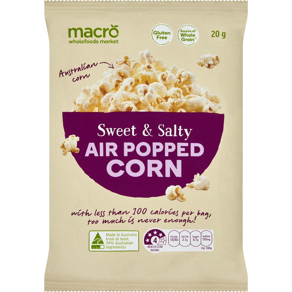 Macro Air Popped Sweet and Salty Popcorn 20g | bunch