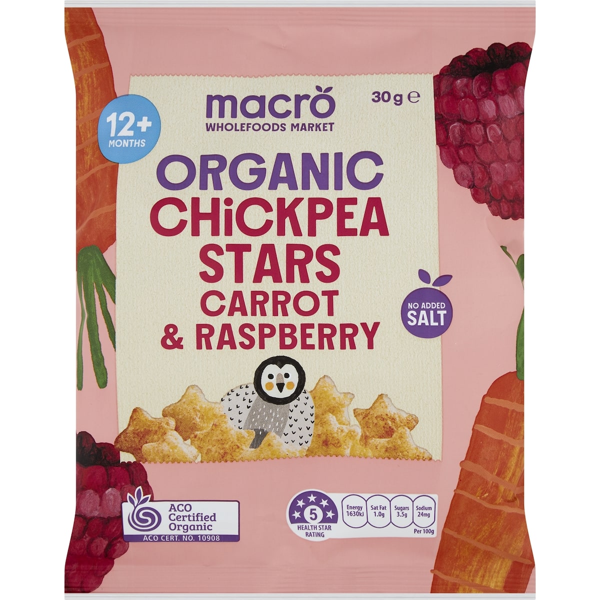 Macro Organic Chickpea Stars Carrot & Raspberry 30g | bunch