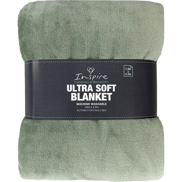 Inspire Ultra Soft Blanket Single Green each | Woolworths