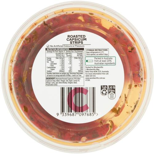 Woolworths Roasted Capsicum Strips 130g | bunch