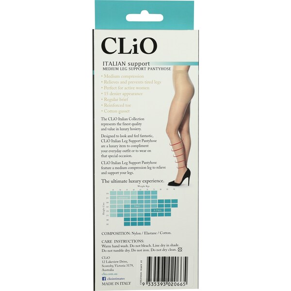 Clio Italian Medium Leg Support Pantyhose 15d Black Xtall Each | Woolworths