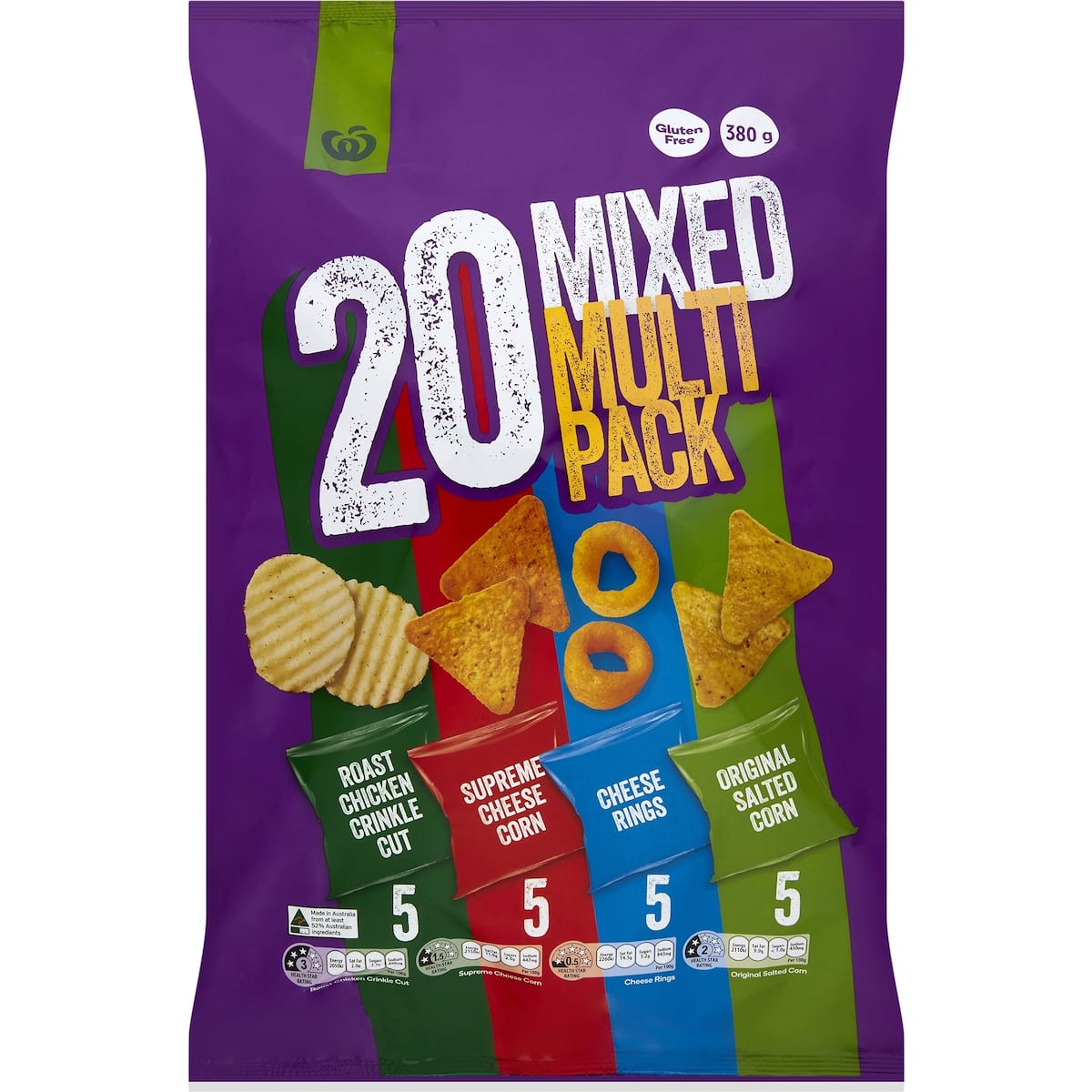 Woolworths Chips Variety Pack 20 Pack 380g | bunch