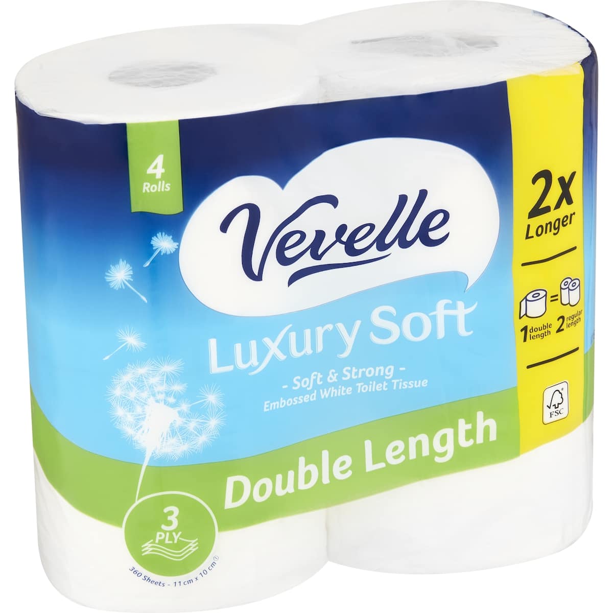 Vevelle Double Length Toilet Tissue 3 Ply 4 pack | bunch