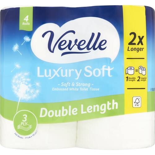 Vevelle Double Length Toilet Tissue 3 Ply 4 pack | bunch