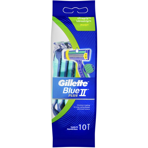 Gillette Blue Ii Disposable Shaving Razor Ultra Grip Pivot 10 Pack ...