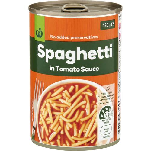 Woolworths Spaghetti In Tomato Sauce 420g | bunch