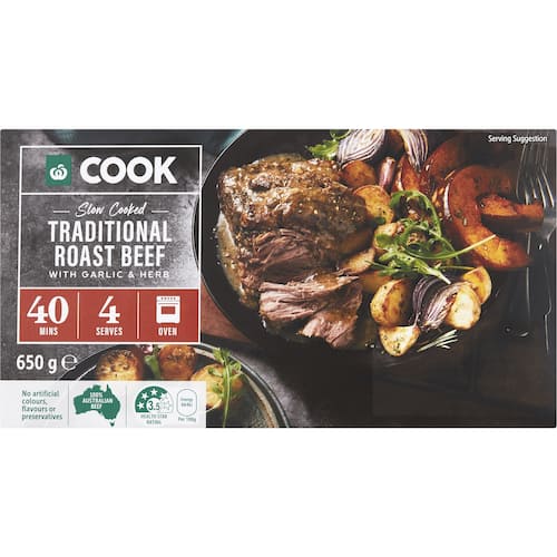 Woolworths COOK Slow Cooked Traditional Beef Roast With Garlic & Herb ...