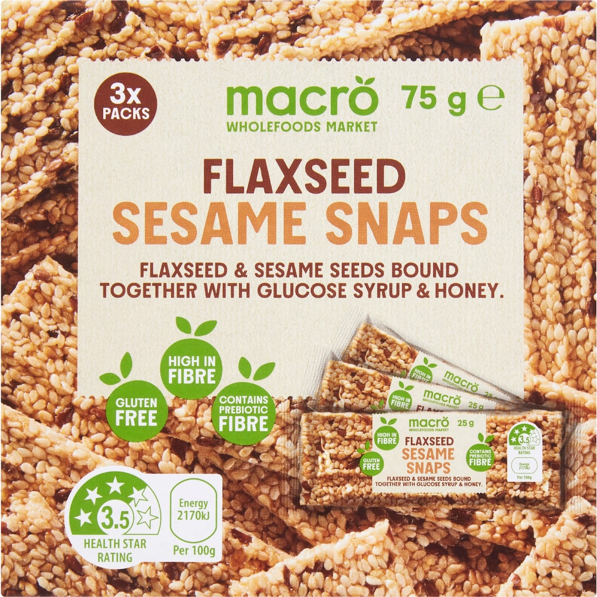 Macro Flaxseed Sesame Snaps 3 pack | bunch