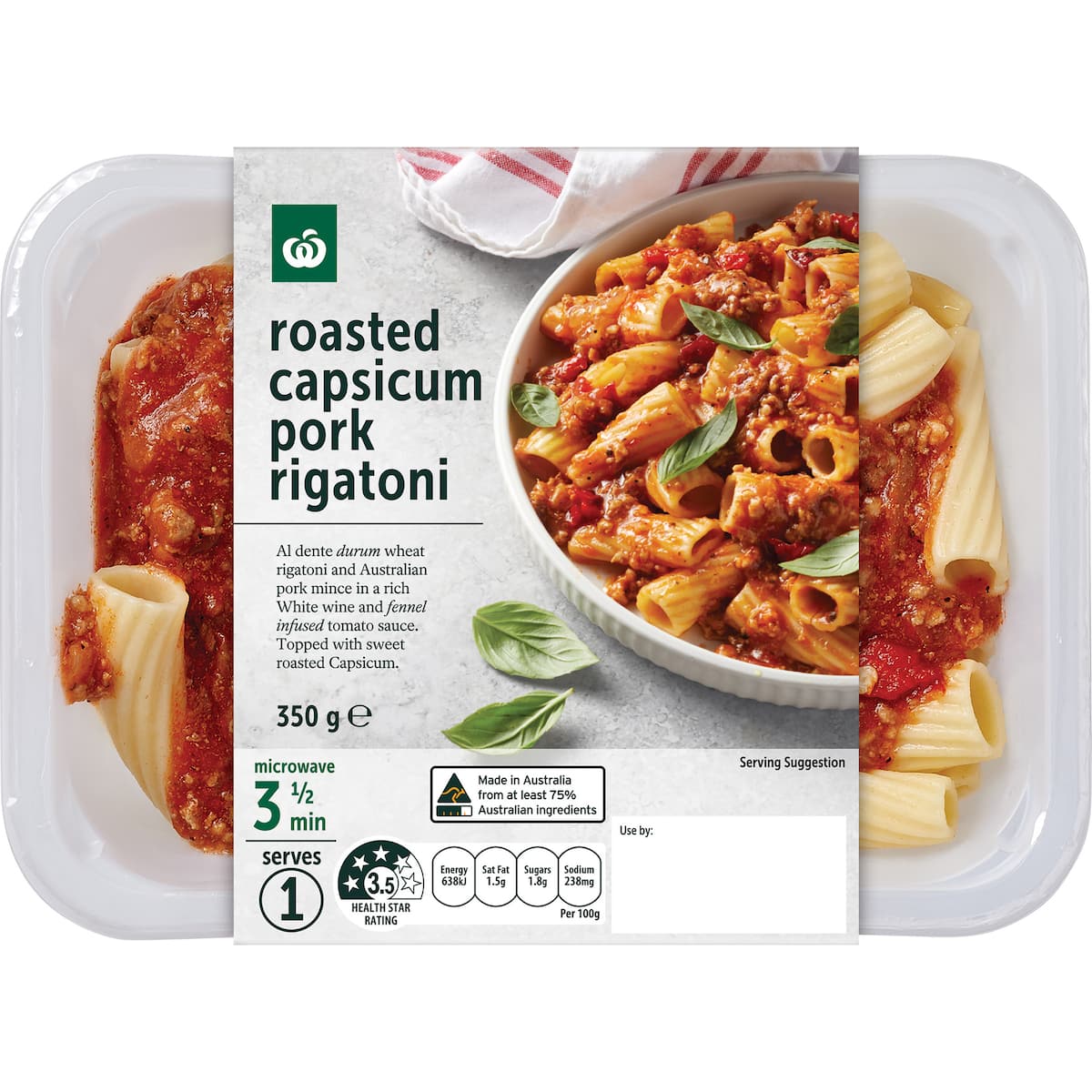 Woolworths Roasted Capsicum Pork Rigatoni 350g | bunch