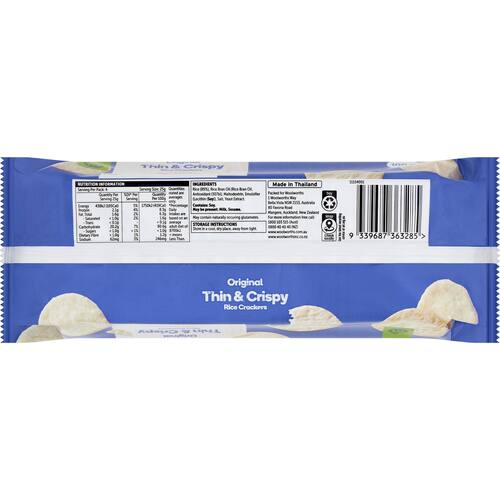 Woolworths Thin & Crispy Rice Crackers Original 100g | bunch