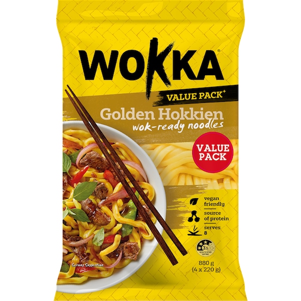 Wokka Golden Hokkien Noodles Value Pack 880g | Woolworths