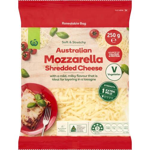 Woolworths Mozzarella Shredded Cheese 250g | bunch