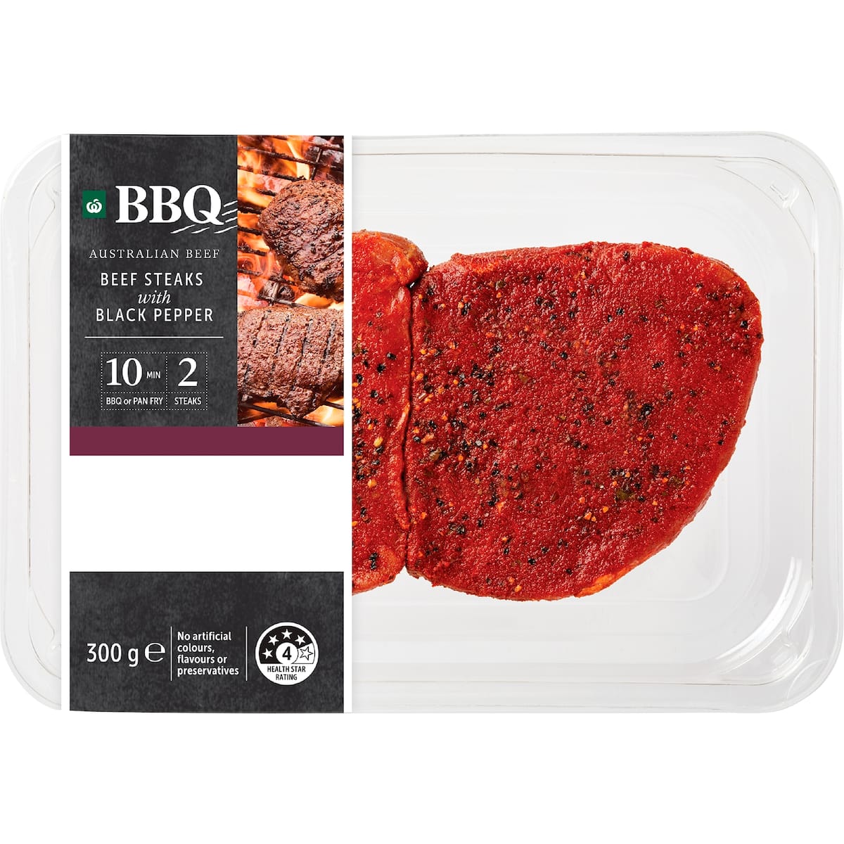 Woolworths Cook Beef Pepper Steaks 300g | bunch