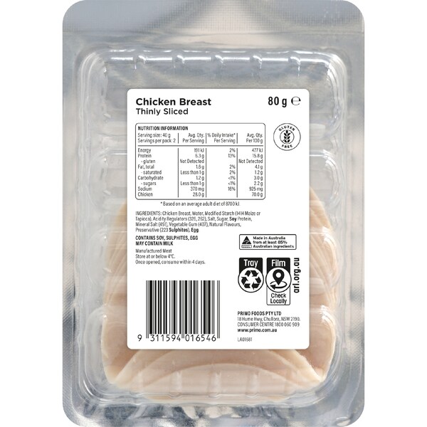Primo Chicken Breast Sliced 80g | Woolworths