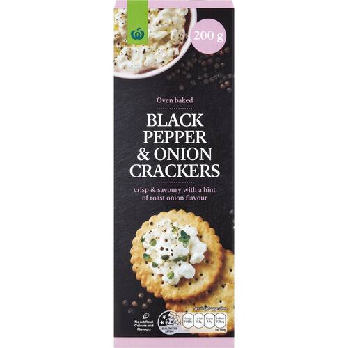 Woolworths Oven Baked Crackers Black Pepper & Onion 200g | bunch