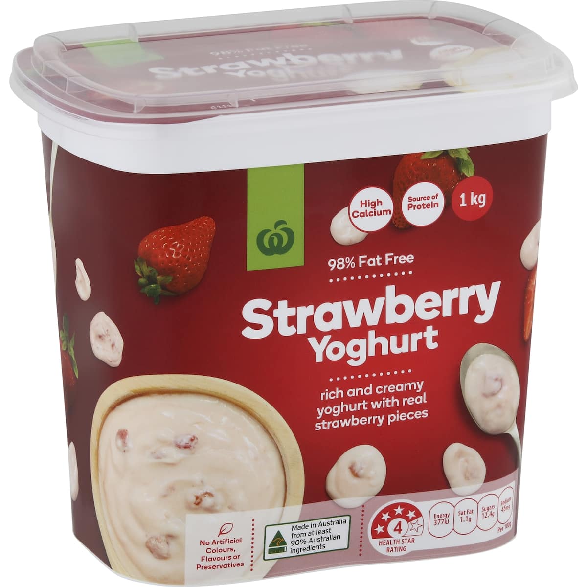 Woolworths 98% Fat Free Yoghurt Strawberry 1kg | bunch