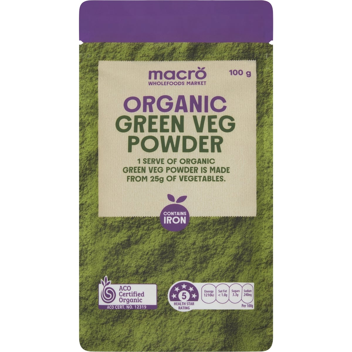Macro Organic Green Veggie Powder 100g | bunch