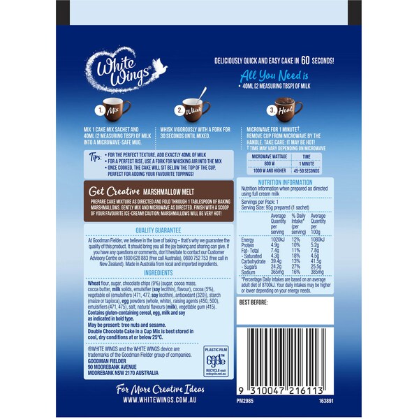 White Wings Cake In A Cup Double Chocolate 55g Woolworths white-wings-cake-in-a-cup-double-chocolate-55g-woolworths