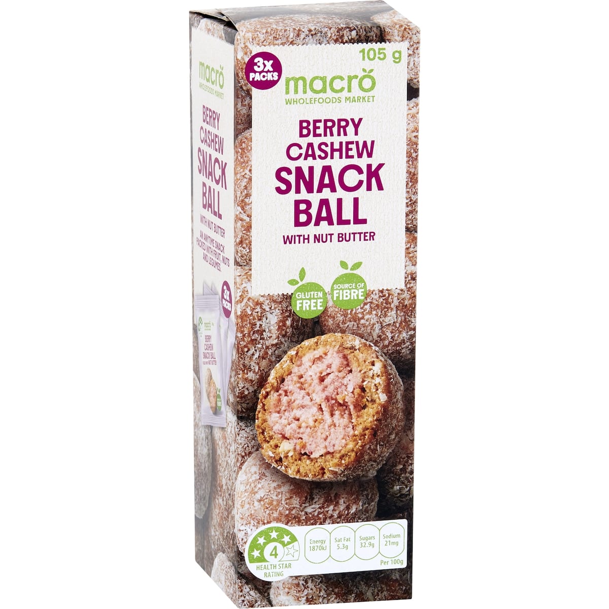Macro Berry Cashew Snack Ball With Nut Butter 3 pack | bunch
