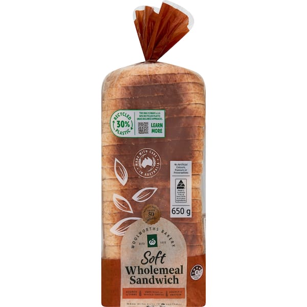 Woolworths Wholemeal Soft Sandwich Bread 650g | bunch