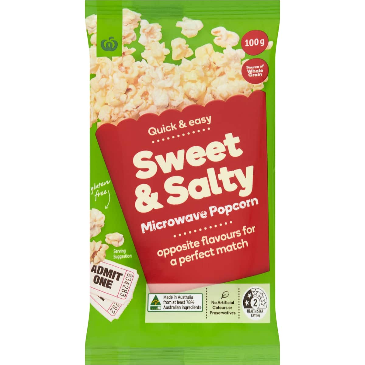 Woolworths Sweet & Salty Microwave Popcorn 100g | bunch
