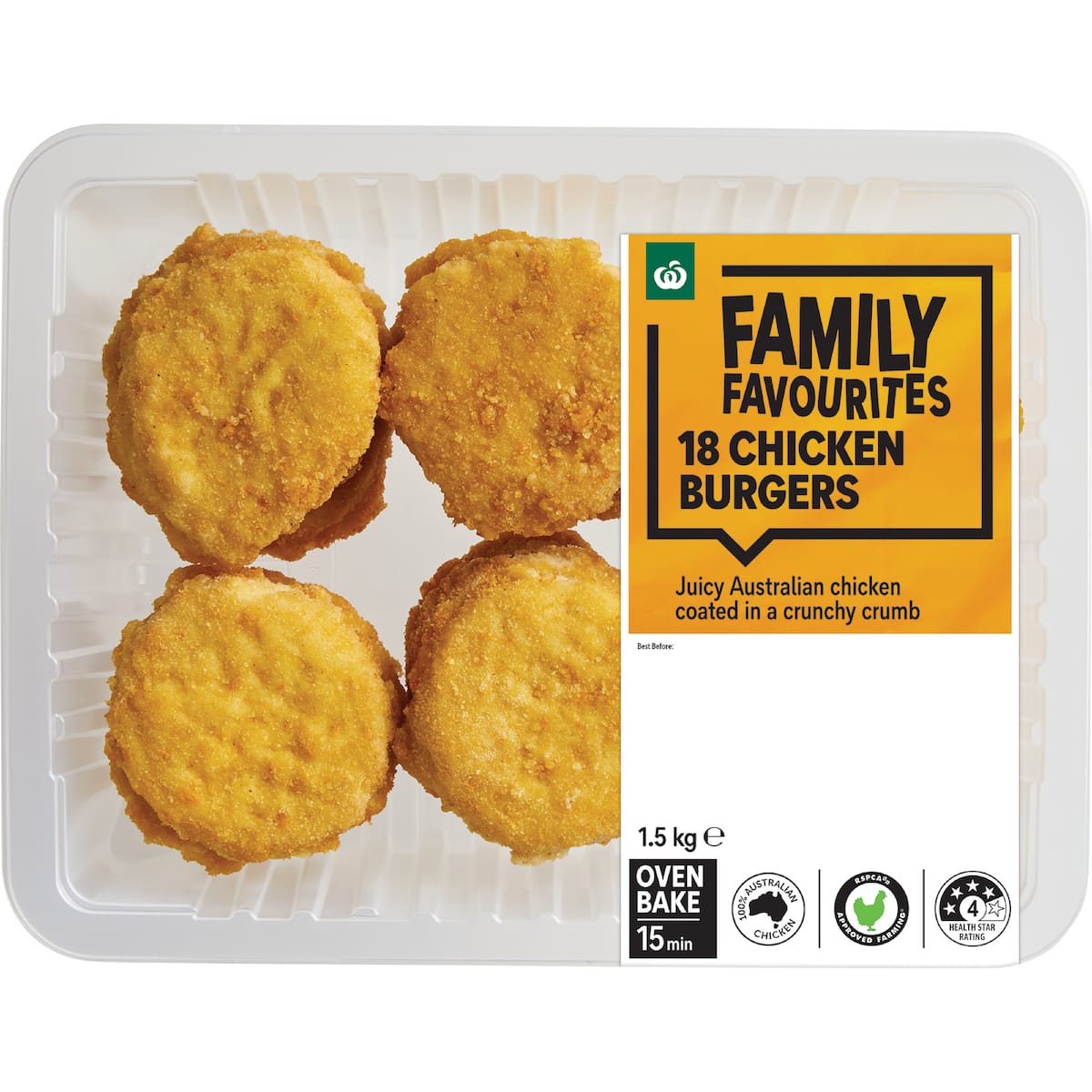 Woolworths 18 Chicken Burgers 1.5kg | bunch