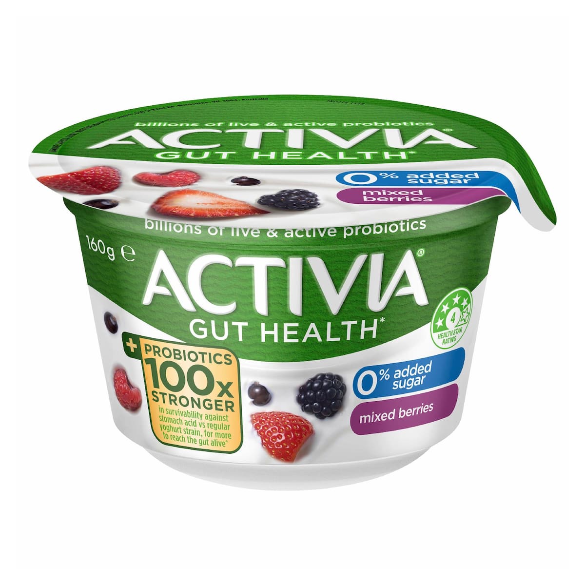 Activia Danone Probiotic Yoghurt No Added Sugar Mixed Berries 160g | bunch
