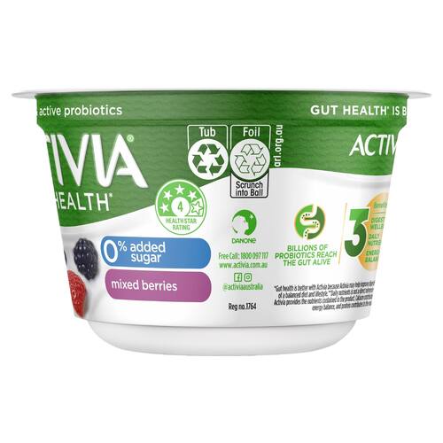 Activia Danone Probiotic Yoghurt No Added Sugar Mixed Berries 160g | bunch